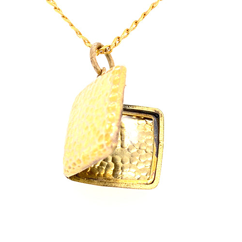 Square Locket pendant with hammered finish – Trewarne Antiques